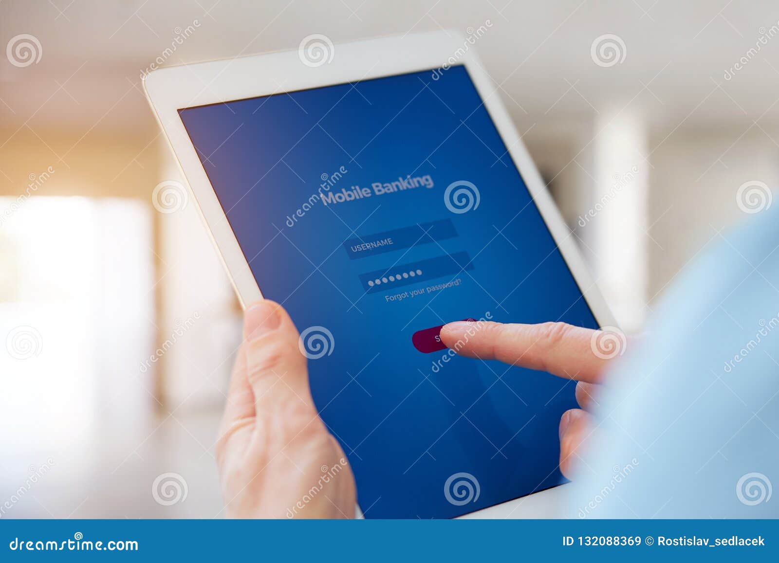 A Man Using Online Banking on a Tablet Stock Image - Image of ...