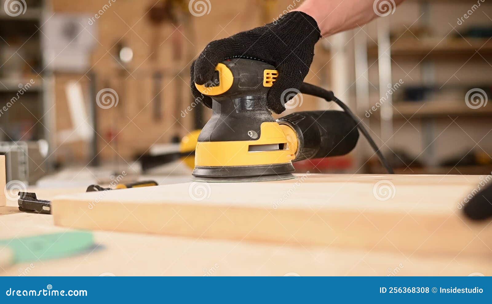 Man Using Orbital Wood Sander in Workshop. Stock Footage - Video of ...