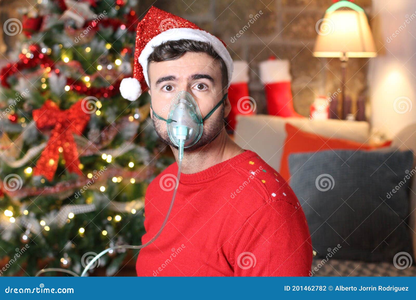 Man Using Oxygen Mask during Christmas Stock Photo - Image of pneumonia ...