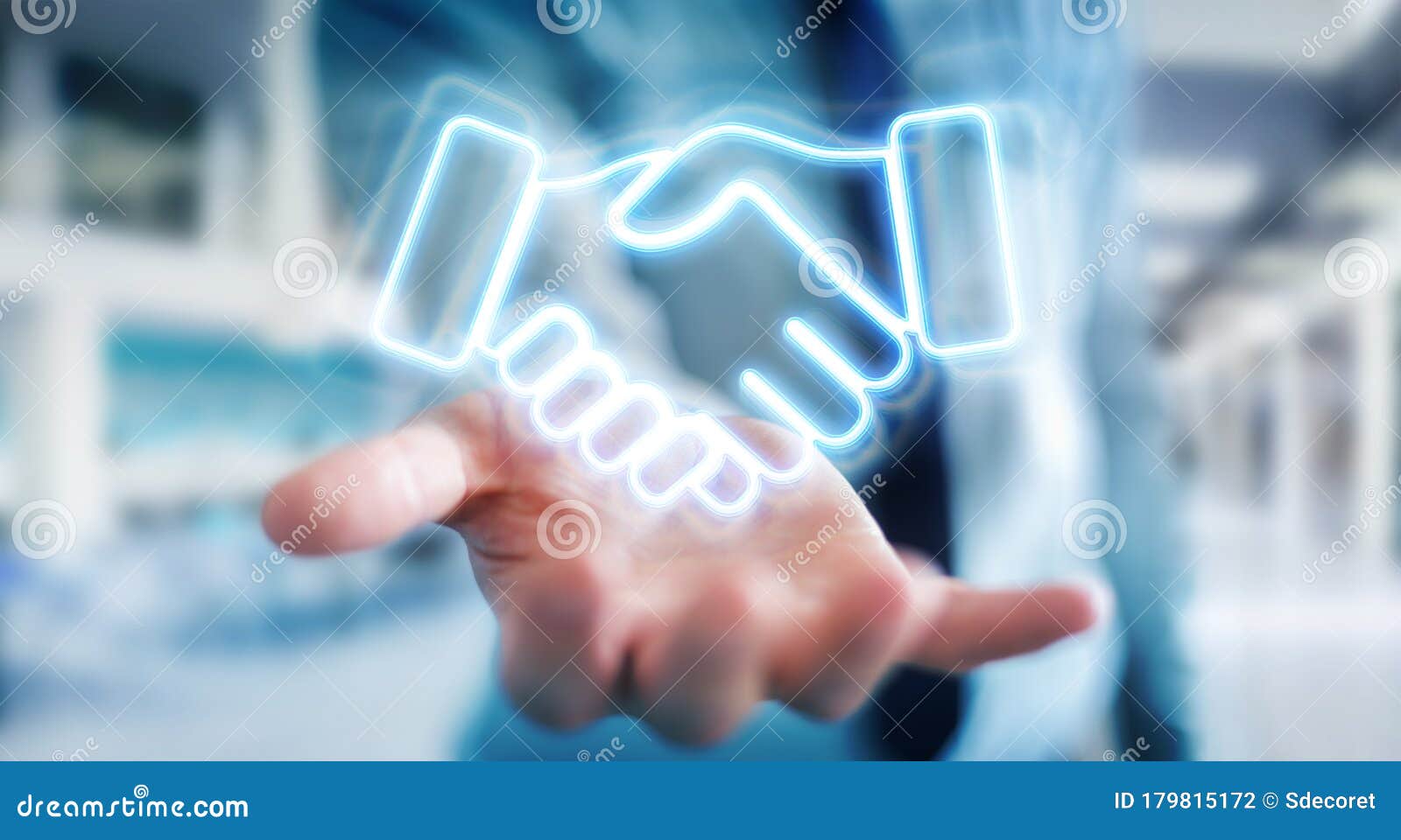 Man Using Partnership Neon Blue Interface 3D Rendering Stock ...