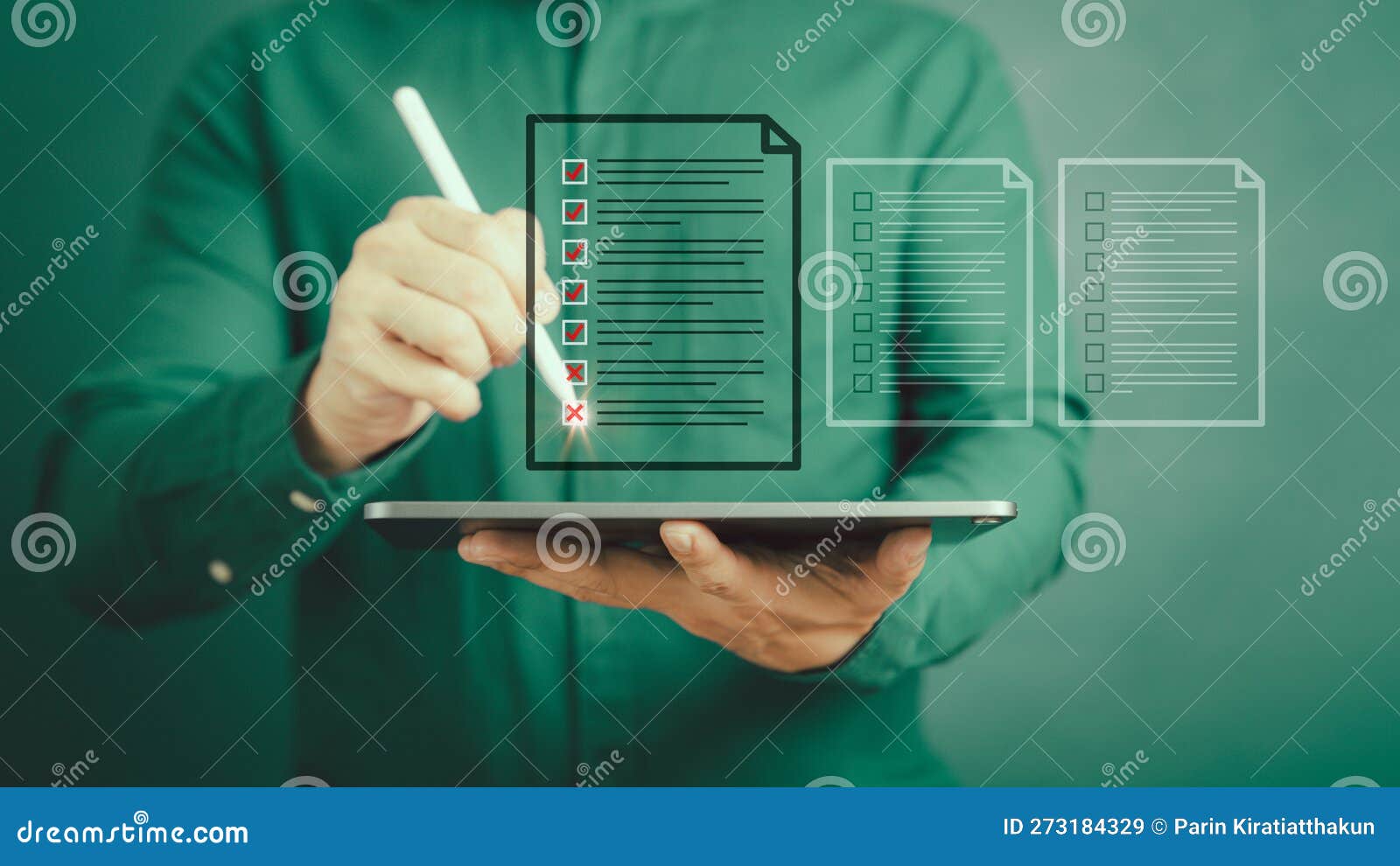 Man Using a Pen and Tablet with Touching on Virtual Screen Contact ...