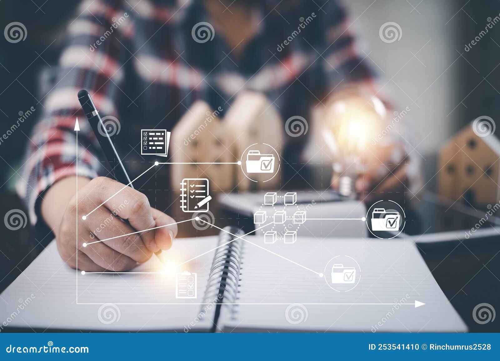 Man Using Pen Write Project And Folder Of Document Management System