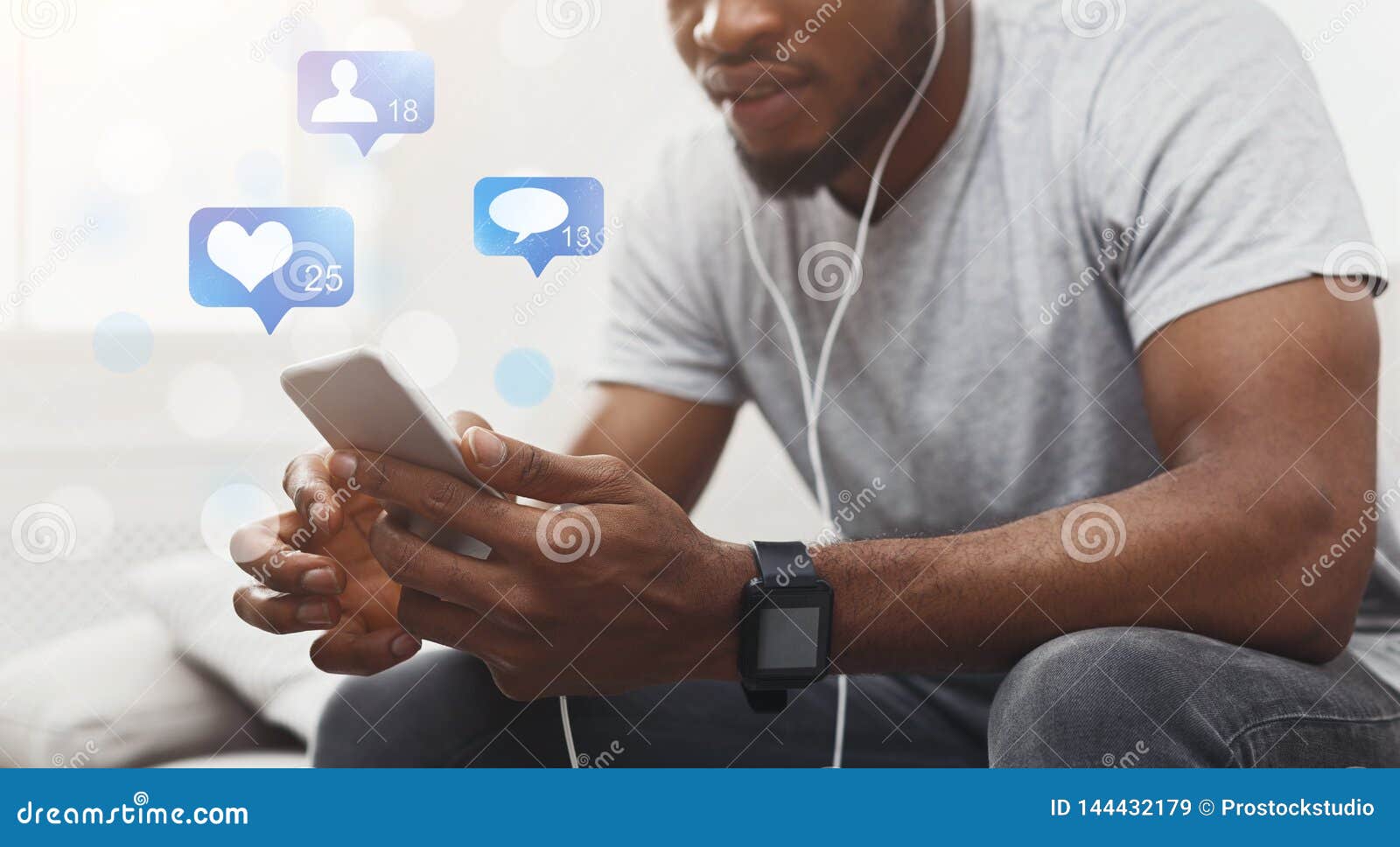 Man Using Phone with Broadcast Live Social Media Stock Image - Image of ...