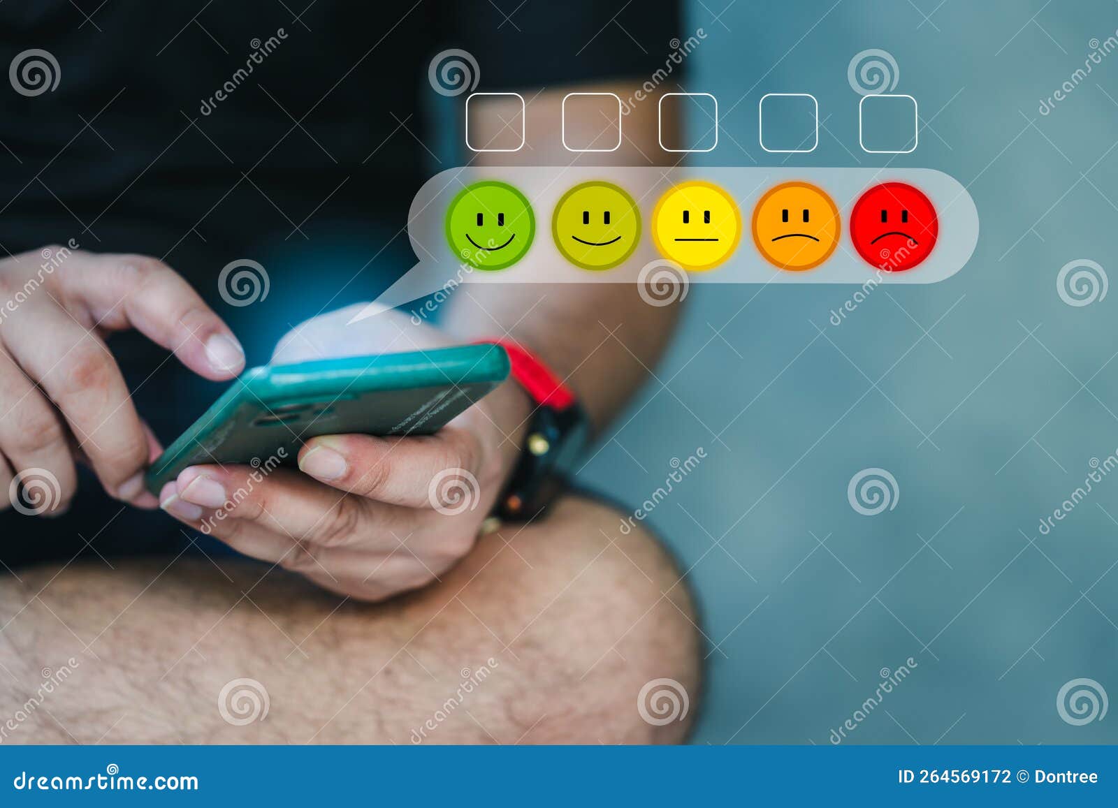 Man Using a Phone with Empty Checkbox and Emotion Icons in Speech ...