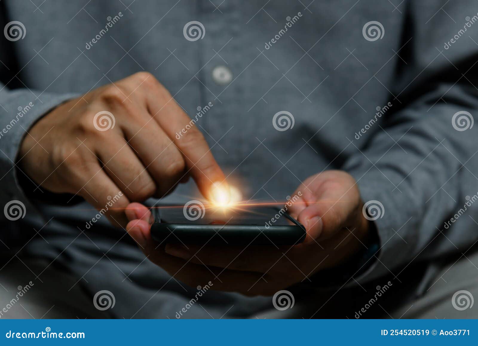 Man Using Point Finger on Screen Mobile Smart Phone.Business Technology ...