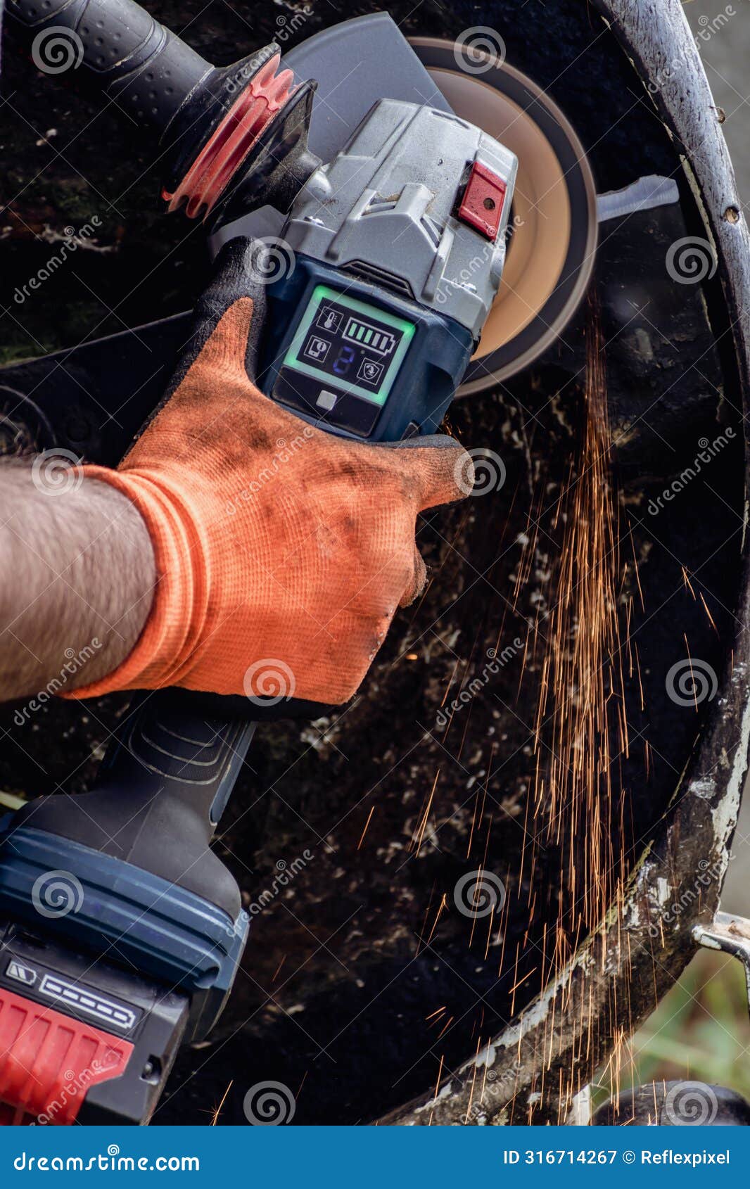 Man Using Portable Grinder with Sparkles Stock Image - Image of iron ...
