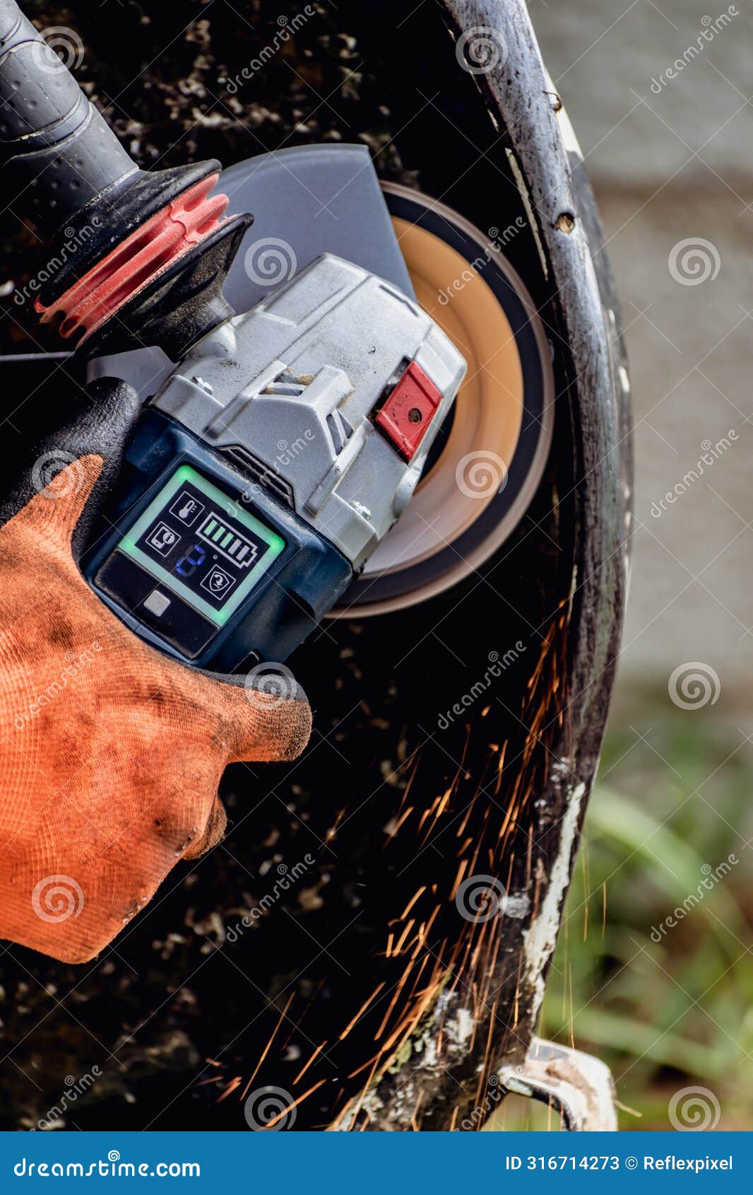 Man Using Portable Grinder with Sparkles Stock Image - Image of spark ...