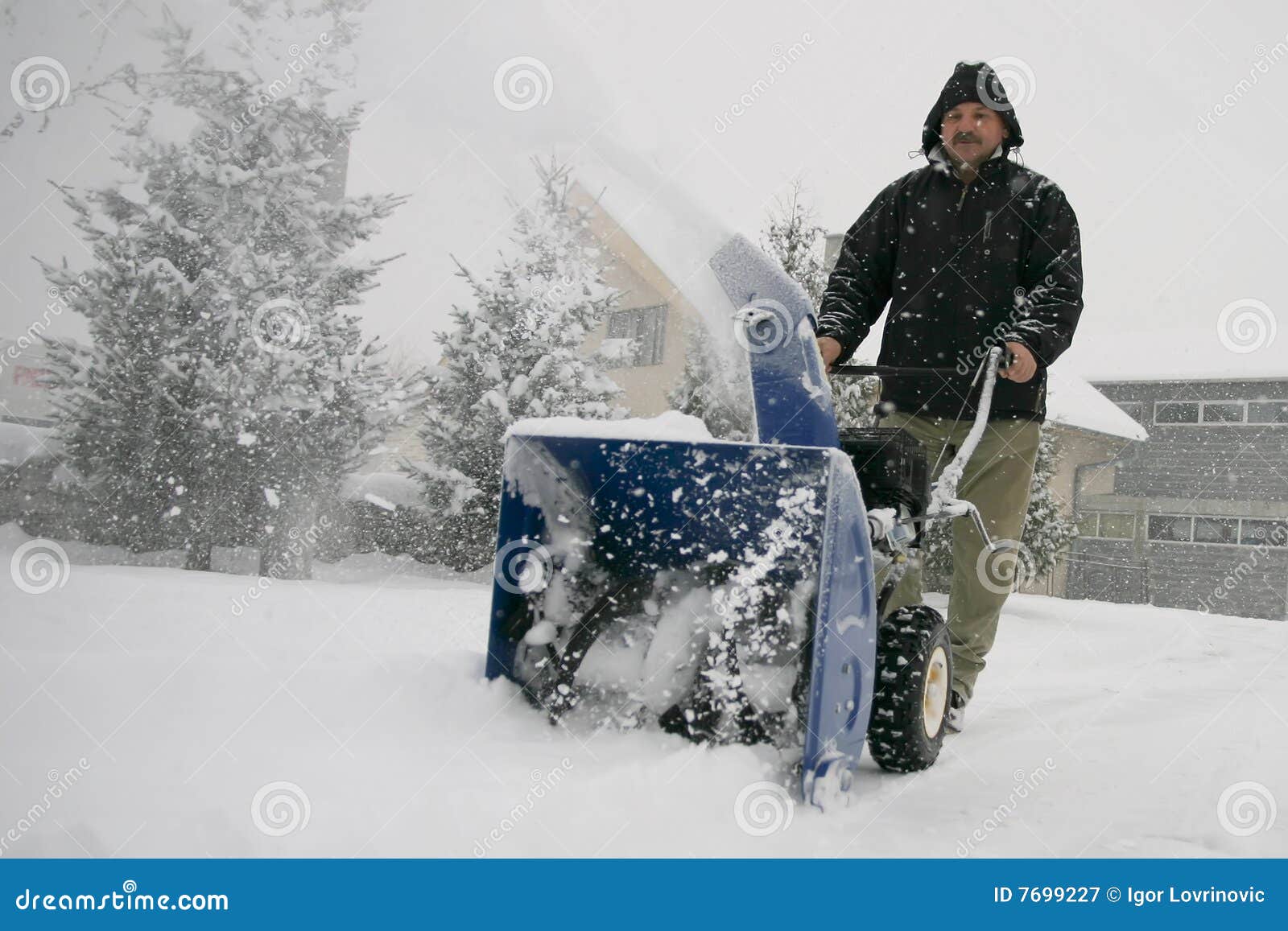 Man Using a Powerful Snow Blower Stock Image - Image of remove ...