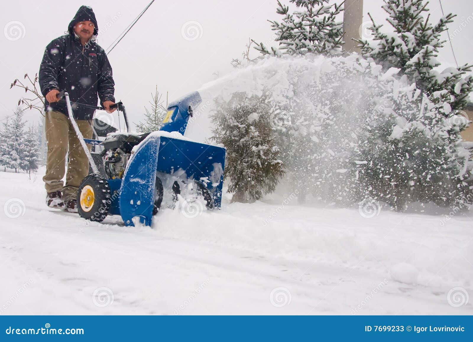 Man Using a Powerful Snow Blower Stock Image - Image of storm, labor ...