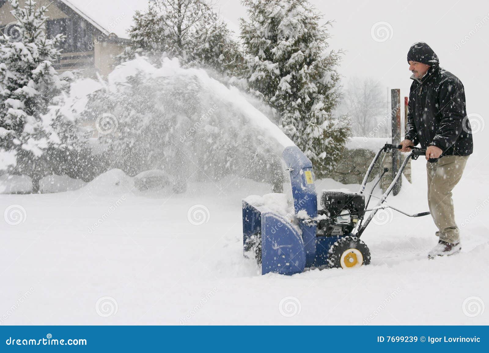 Man Using a Powerful Snow Blower Stock Image - Image of snowing, frozen ...