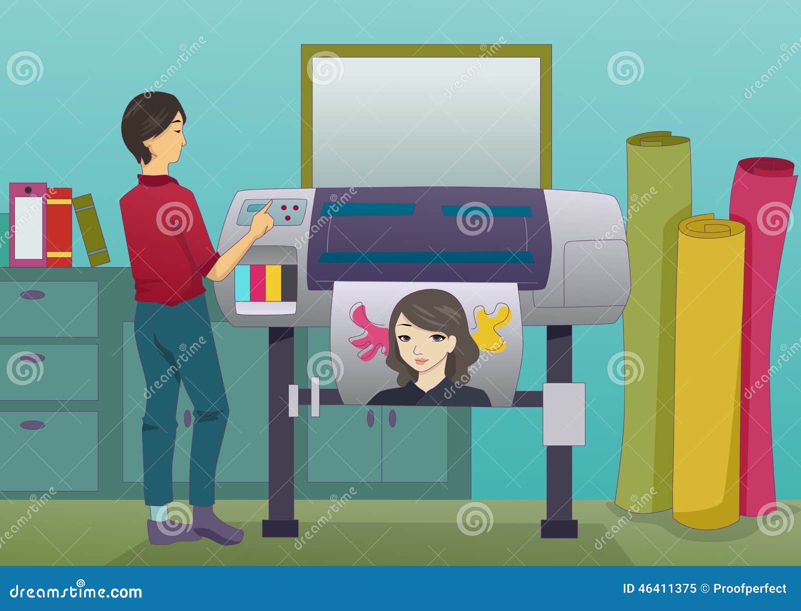Man Using Printer stock vector. Illustration of power - 46411375