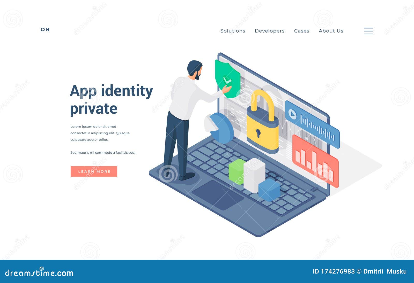 Man Using Private App on Laptop. Isometric Vector Illustration Stock ...