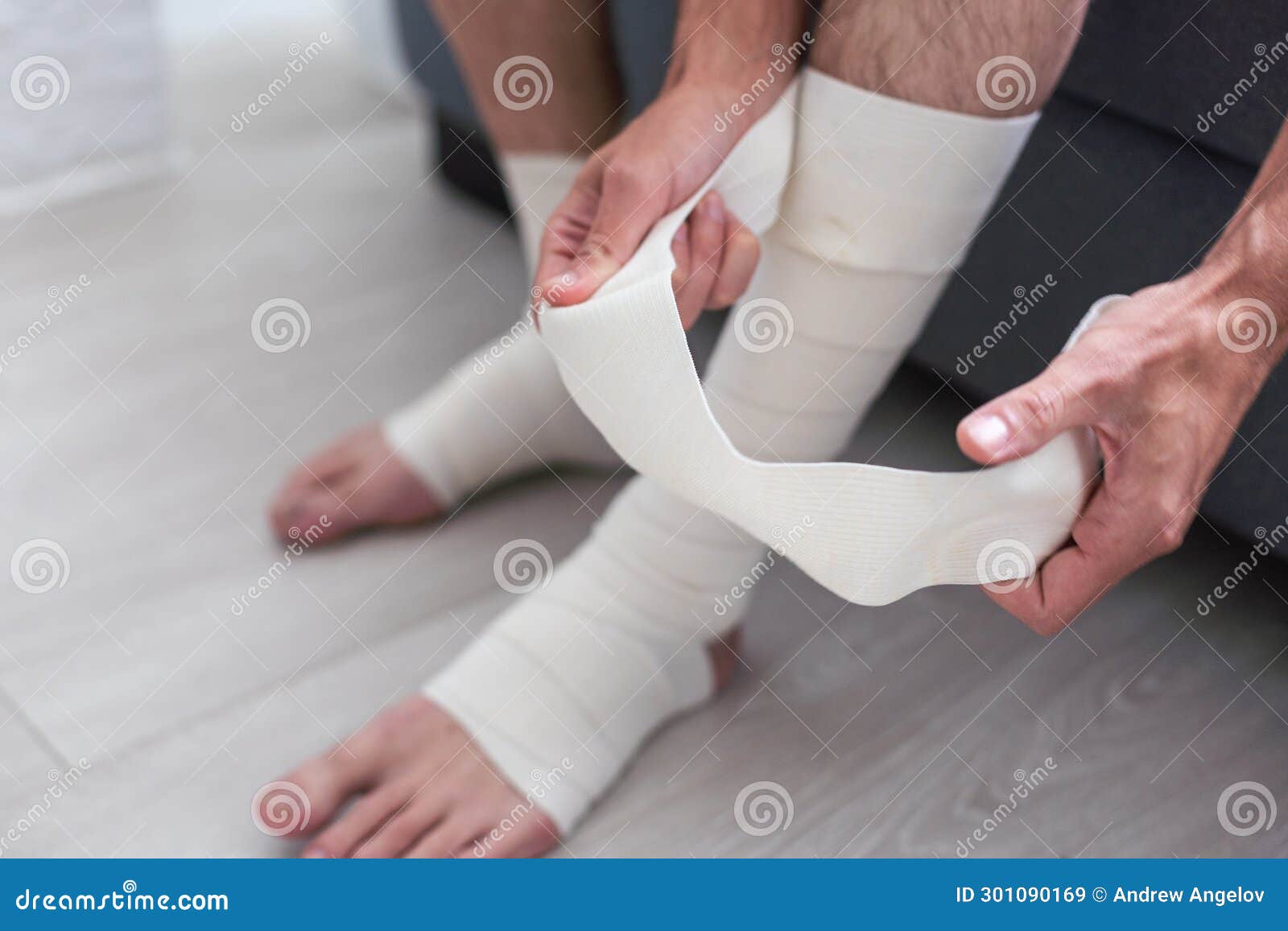 Man Using Put on Elastic Bandage with Legs Having Leg Pain Stock Image ...