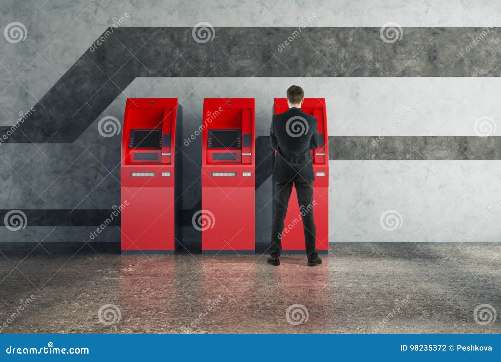 Man using red ATM machine stock photo. Image of deposit - 98235372