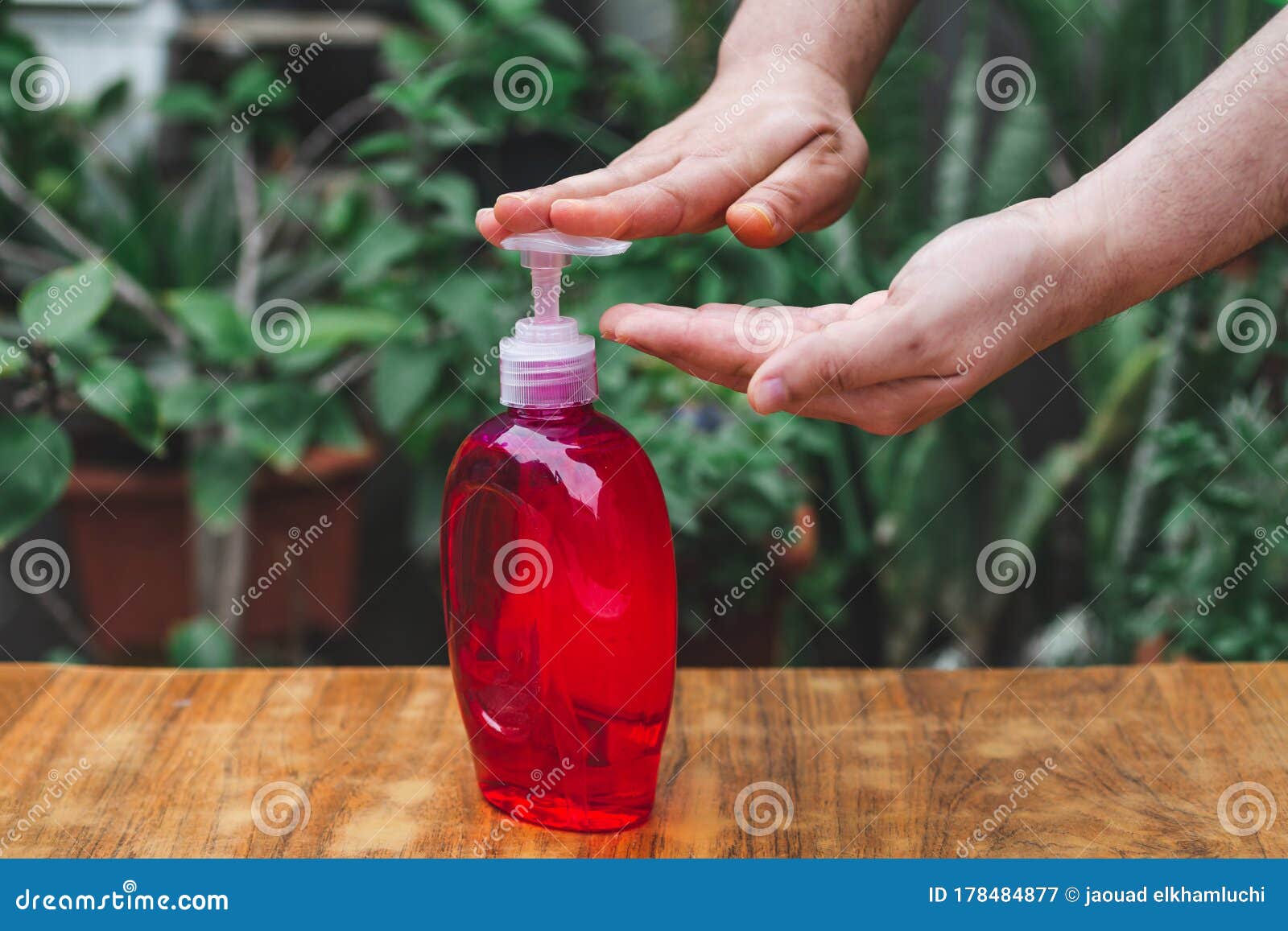 Man Using Red Soap for Disinfecting Hands Stock Image - Image of ...