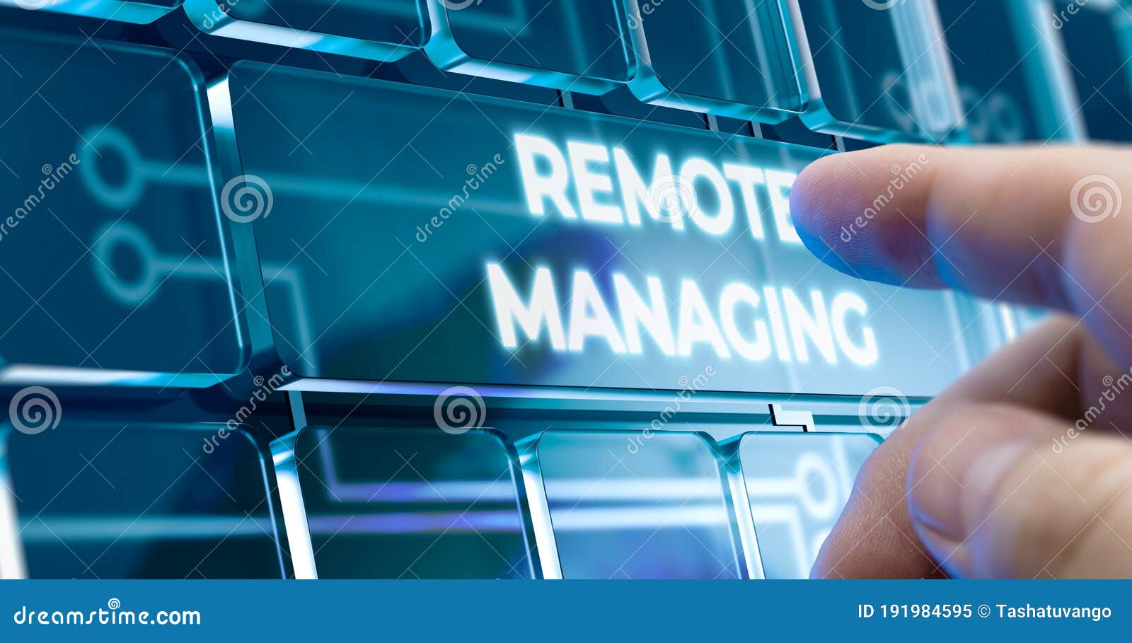 Remote Managing - Man Pushing Button on Futuristic Interface. Stock ...