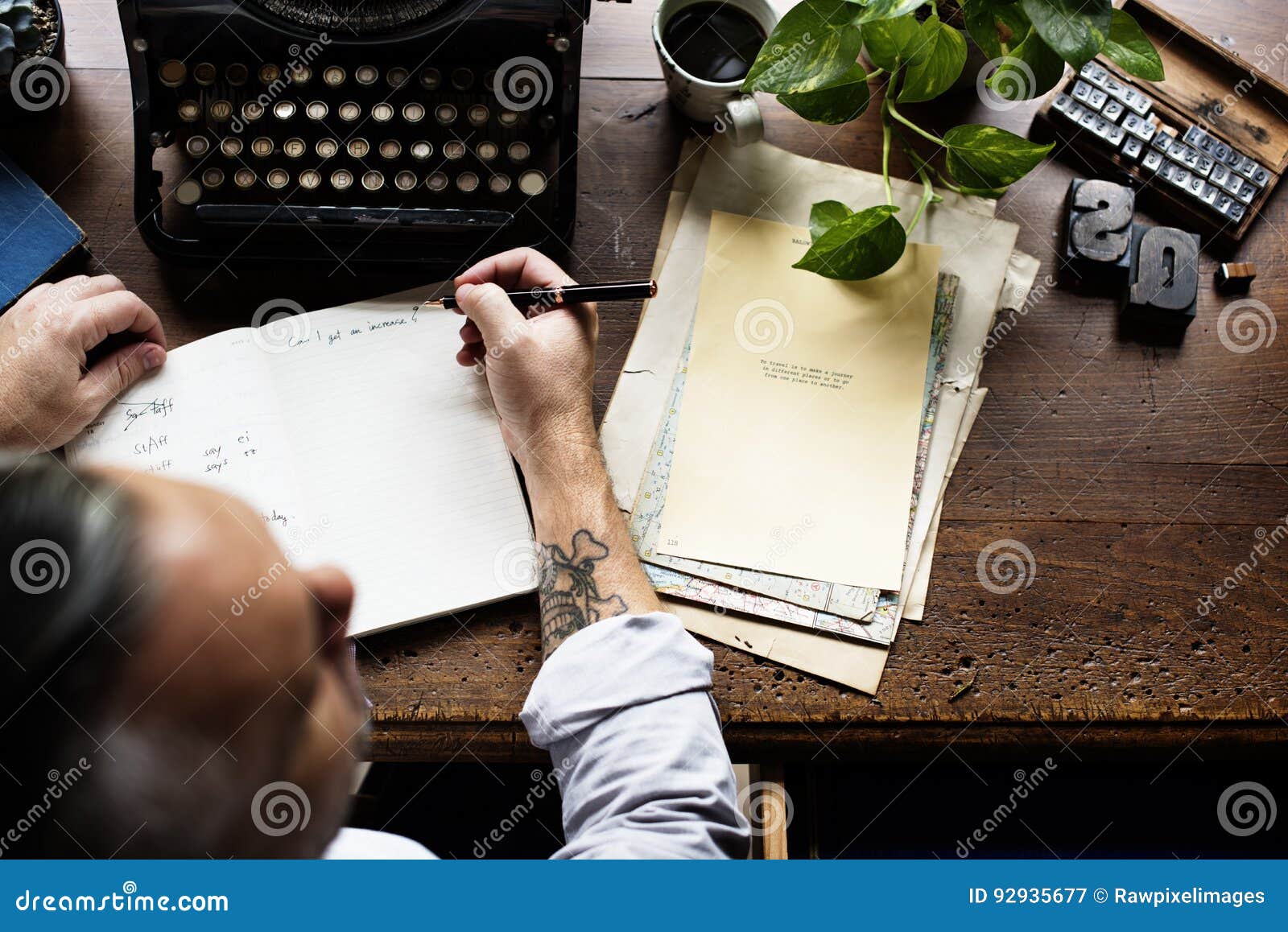 Man Using Retro Typewriter Machine Work Writer Stock Image - Image of ...