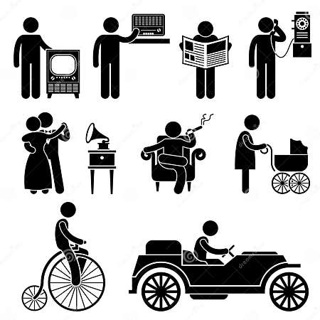 Man Using Retro Vintage Object Pictogram Stock Vector - Illustration of ...