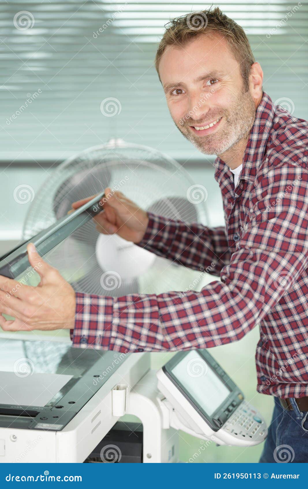 Man Using Scanner Multifunction Device in Office Stock Image - Image of ...