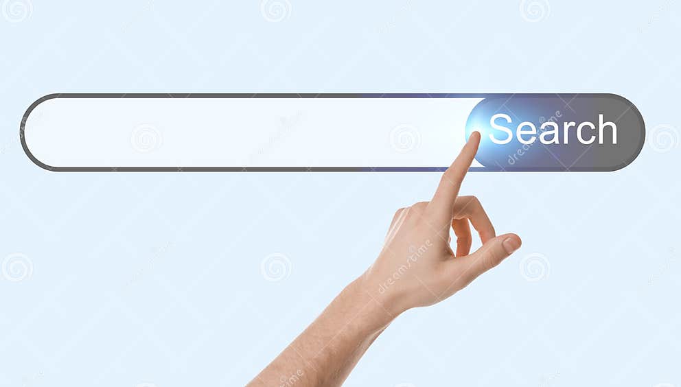 Man Using Search Bar on Virtual Screen Stock Illustration ...