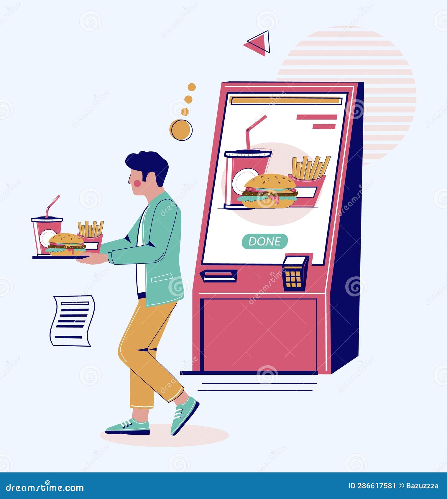 Man Using Self Ordering Food Service Vector Illustration Stock ...