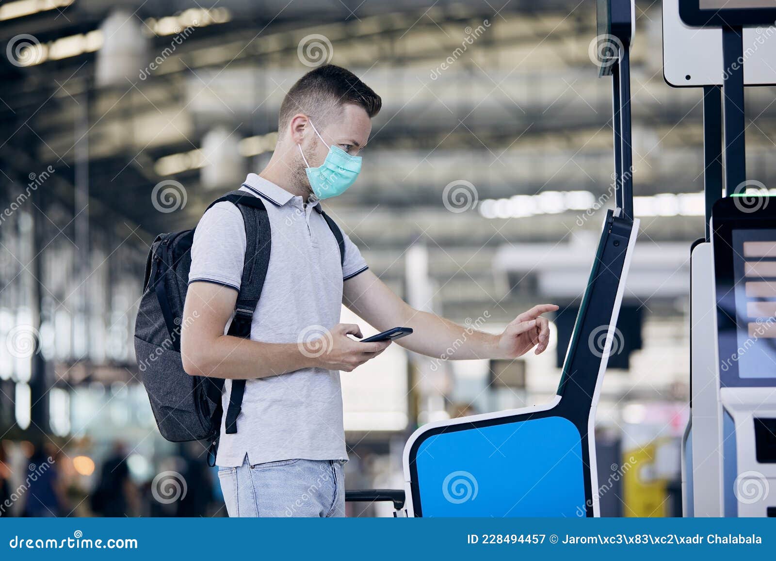 Man Using Self Service Check-in Machine Stock Image - Image of boarding ...