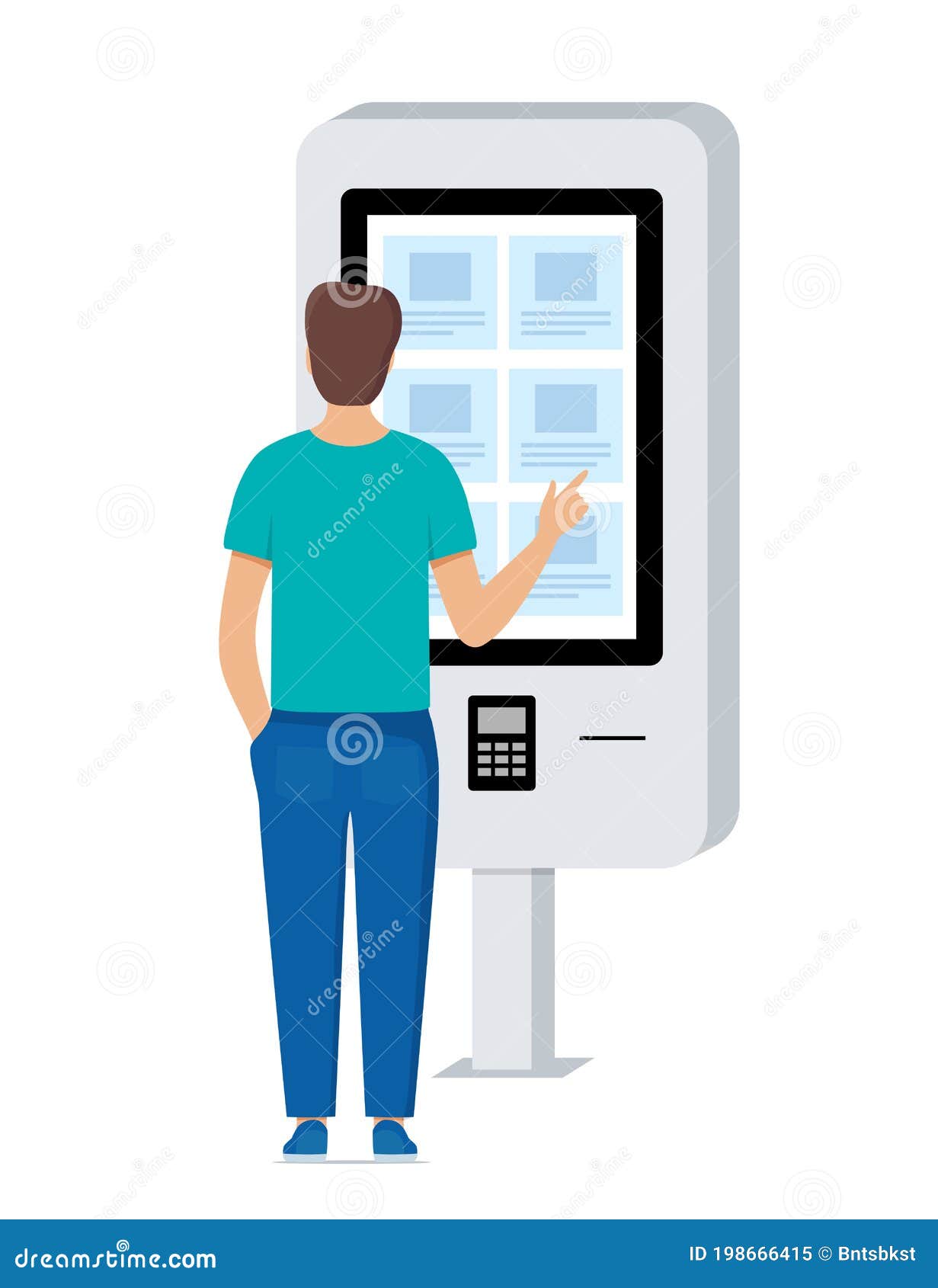 Man Using Self-service Payment and Information Electronic Terminal with ...