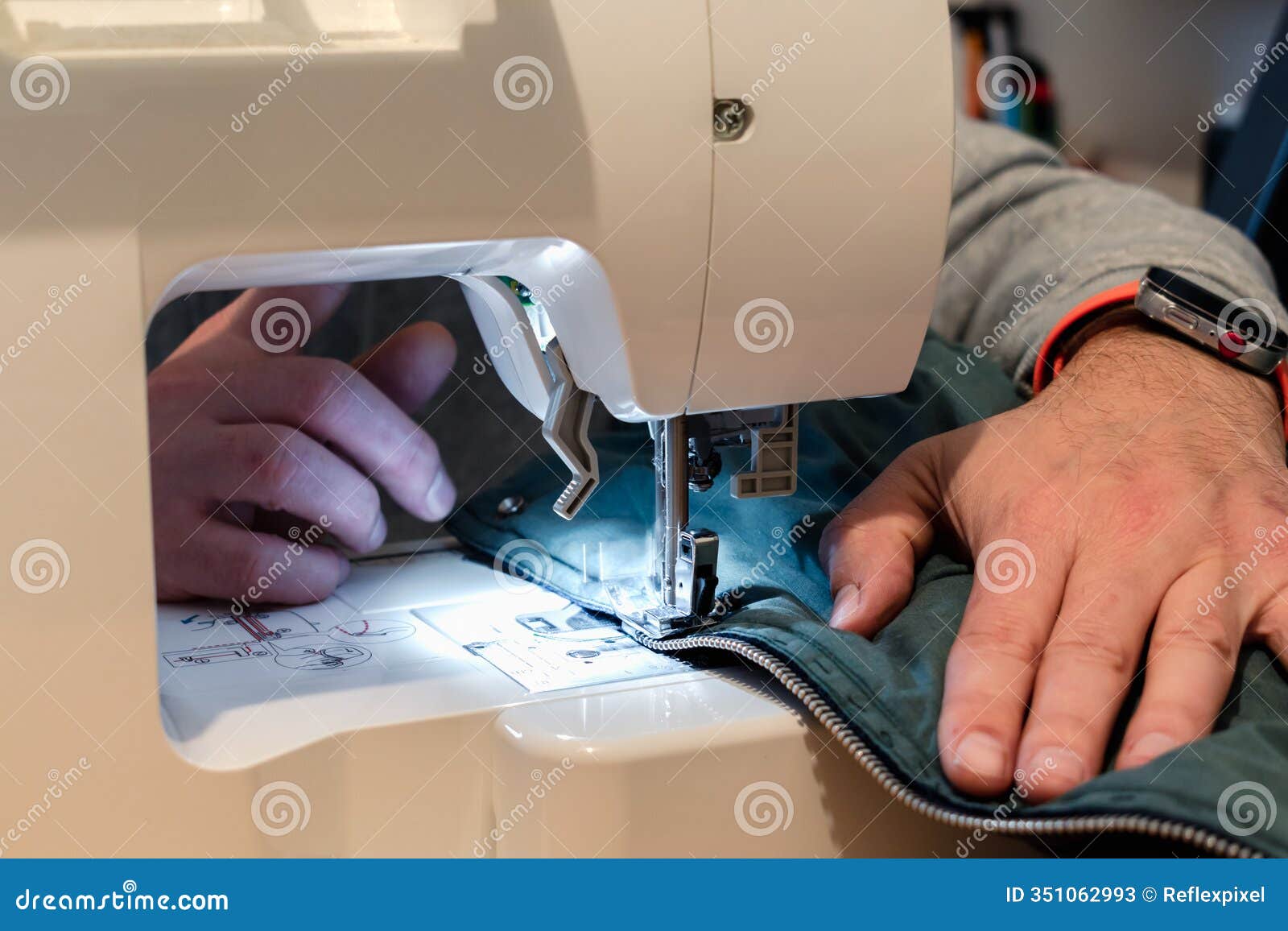 Man Using a Sewing Machine with a Garment, for Repair Work ...