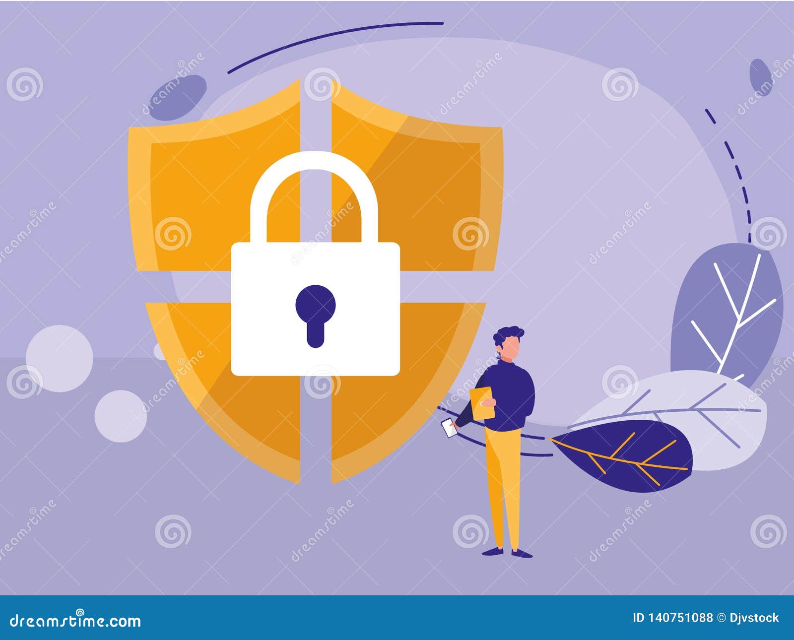 Man Using Shield Security Isolated Icon Stock Vector - Illustration of ...