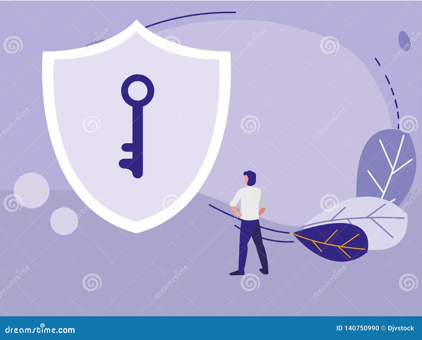 Man Using Shield Security with Key Stock Vector - Illustration of ...