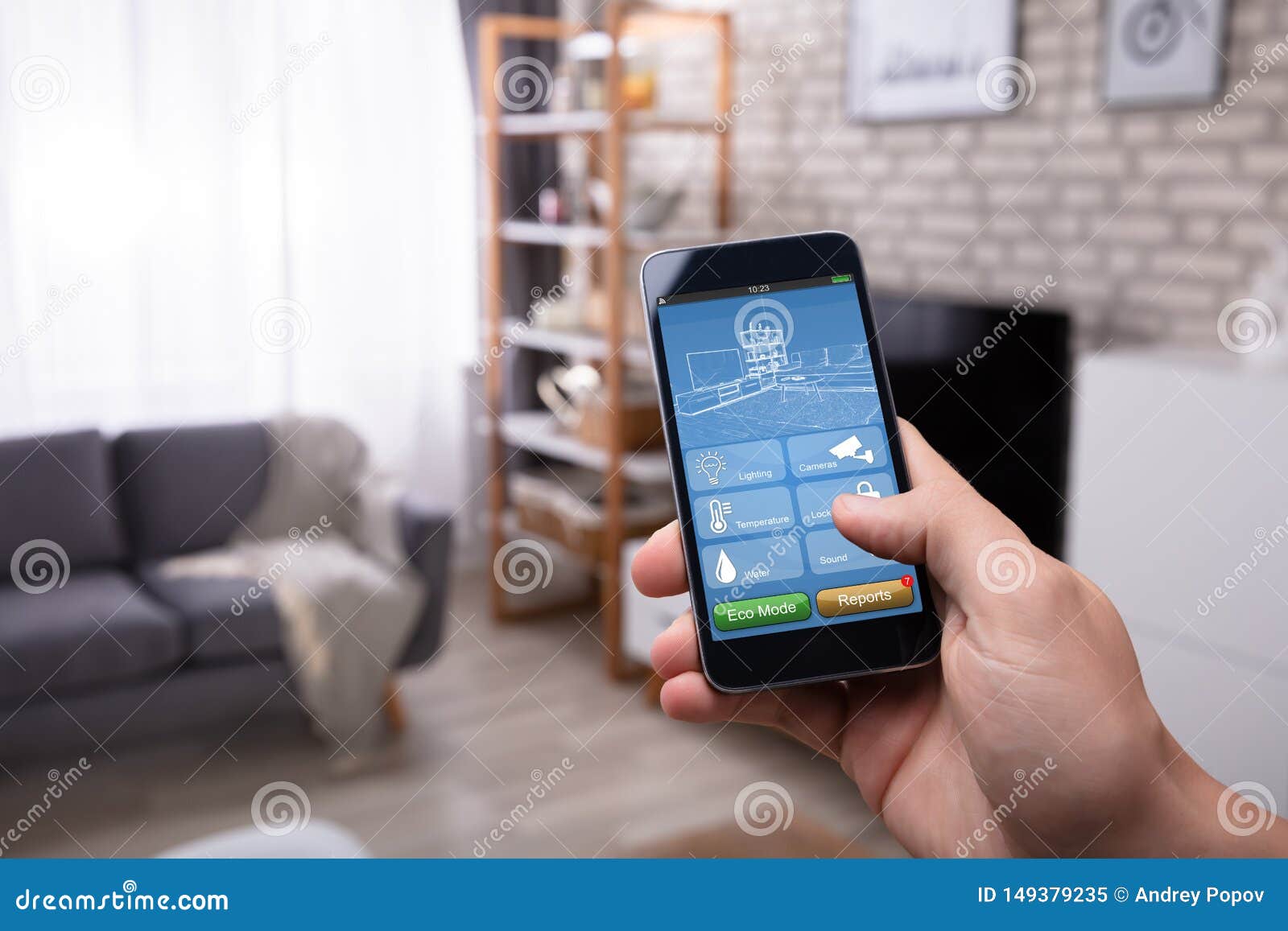 Man Using Smart Home Application on Mobile Phone Stock Image - Image of ...