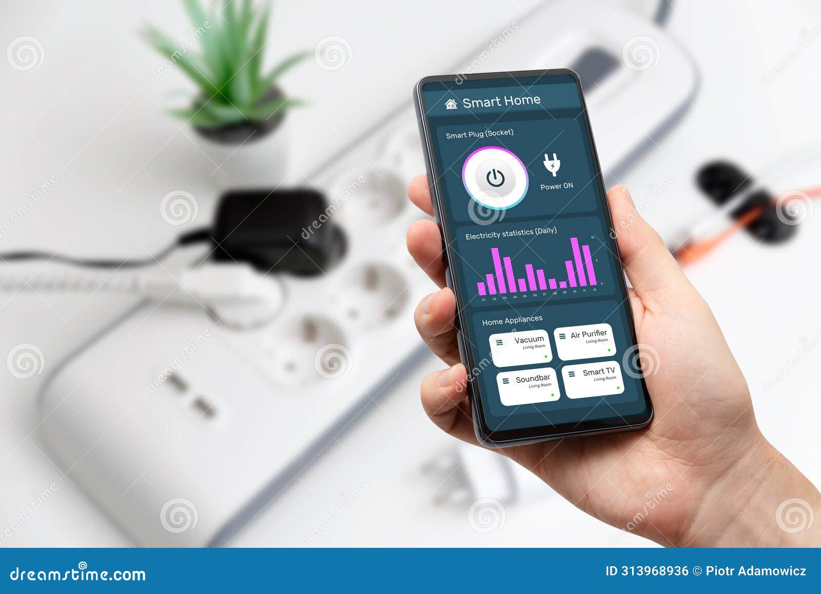 Man Using the Smart Monitoring Power Strip Stock Photo - Image of ...