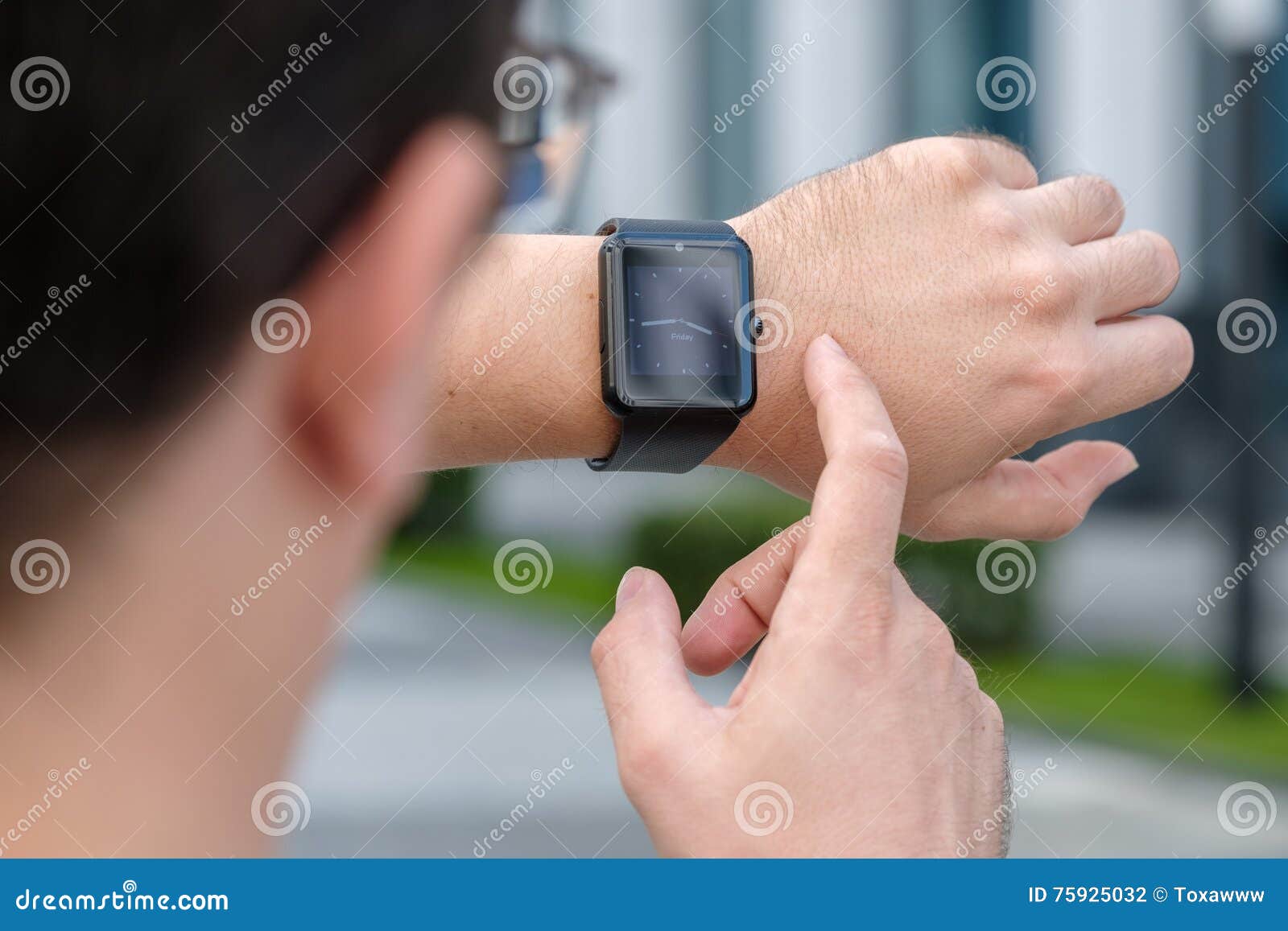 Man using smart watch stock photo. Image of hand, person - 75925032