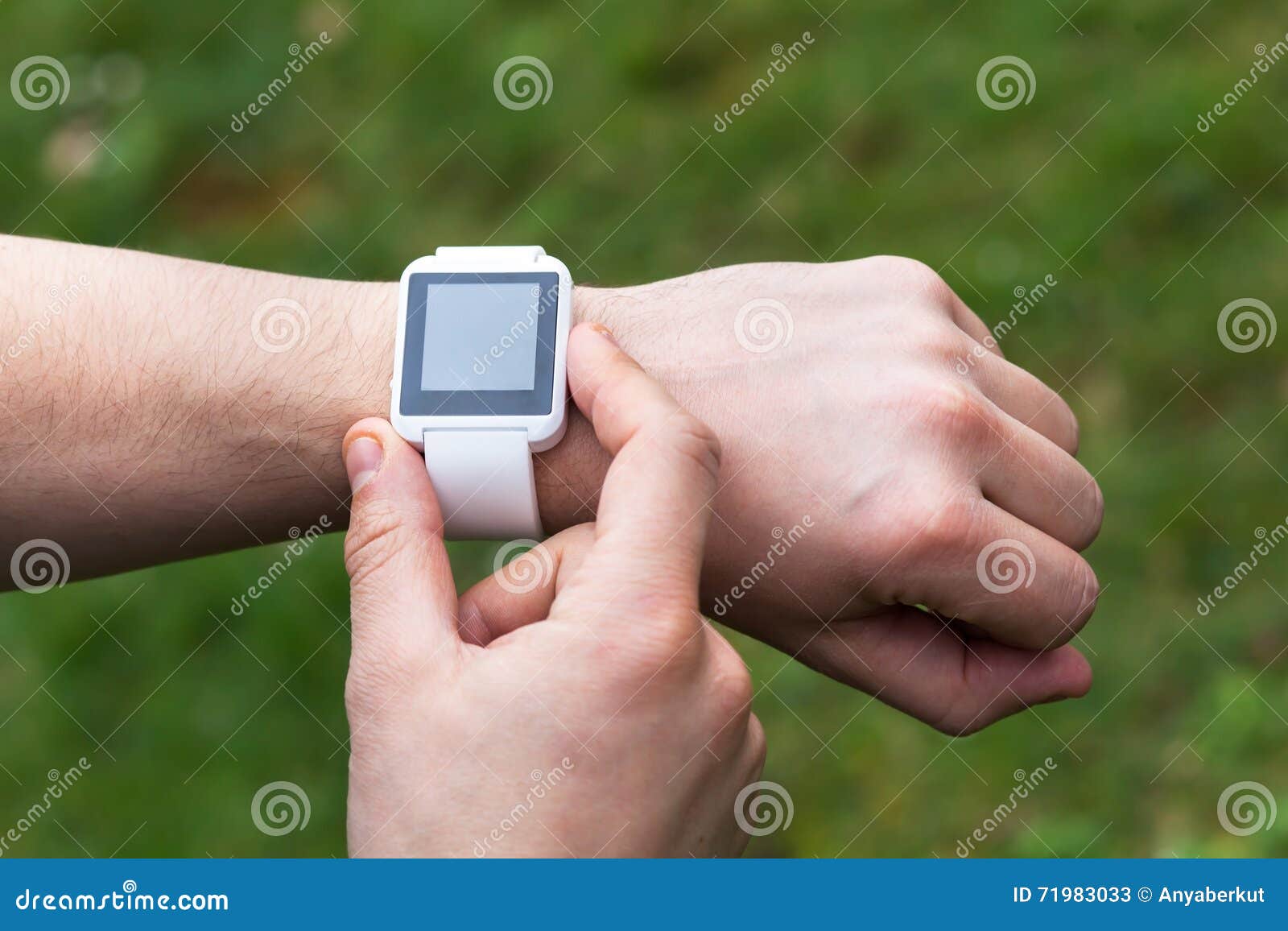 Man Using Smart Watch Outside Stock Image - Image of close, fitness ...