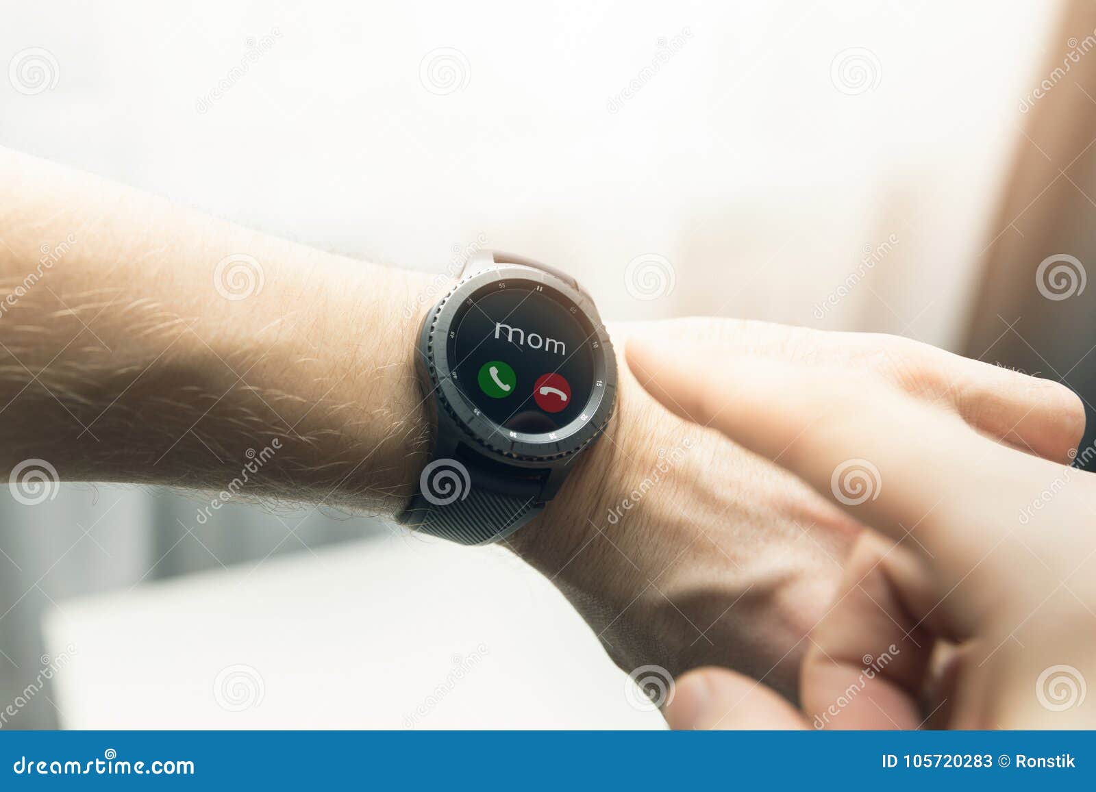 Man Using Smart Watch To Receive a Call Stock Image - Image of phone ...