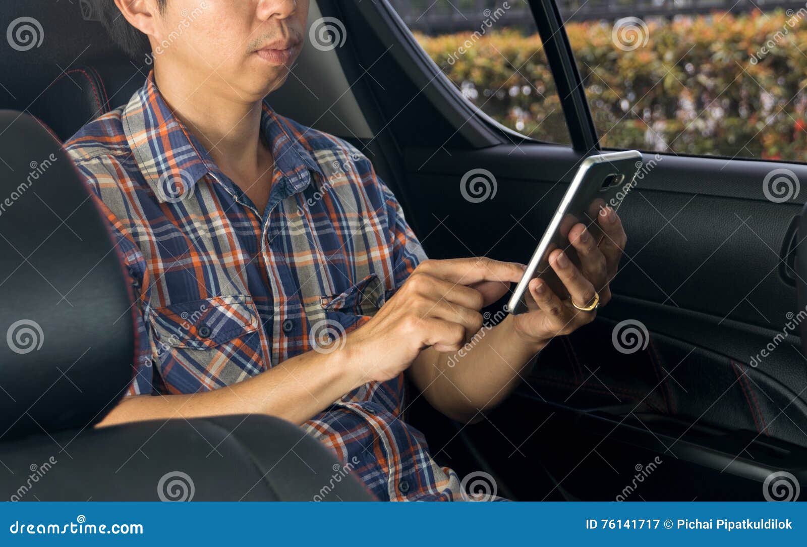 Man Using Smartphone in Car Stock Image - Image of technology ...