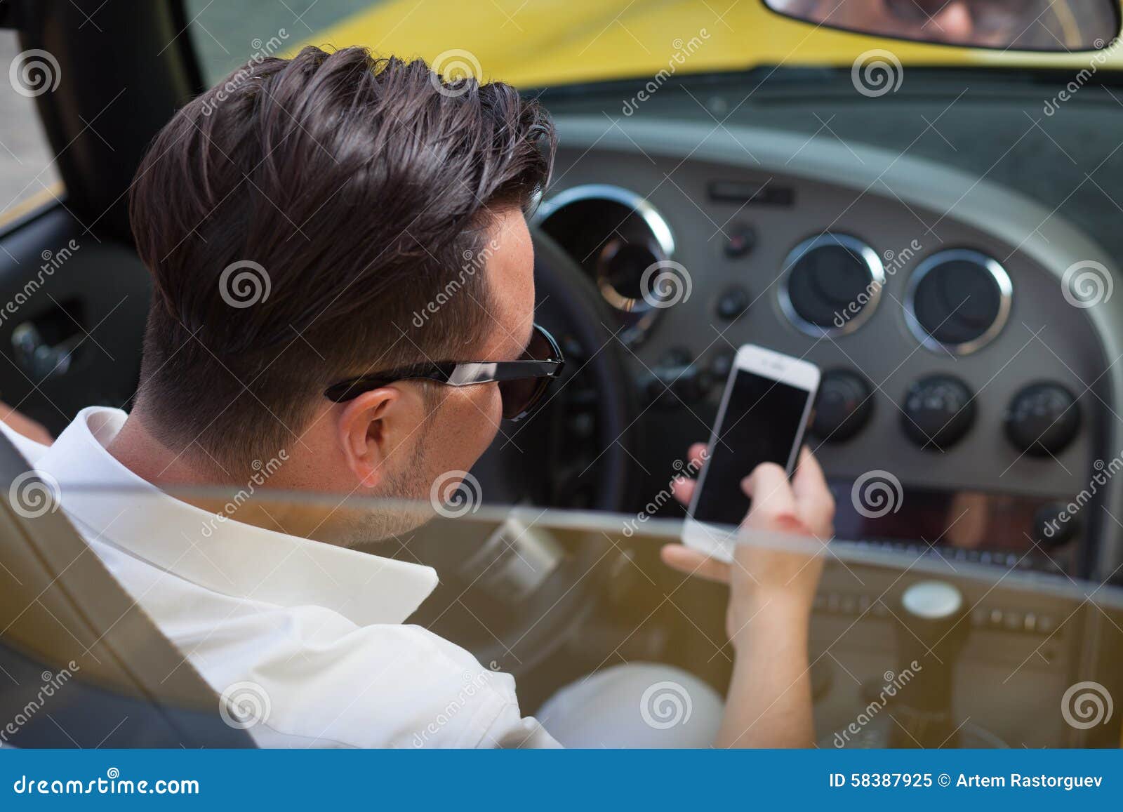 Man Using Smartphone in Car Stock Image - Image of drive, male: 58387925