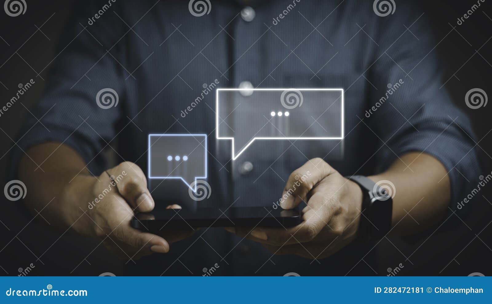 Man Using Smartphone and Chatting Conversation in Chat Box Pop Up ...