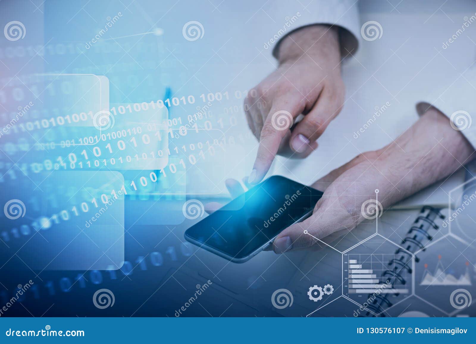 Man Using Smartphone, Digital Interface Stock Image - Image of business ...