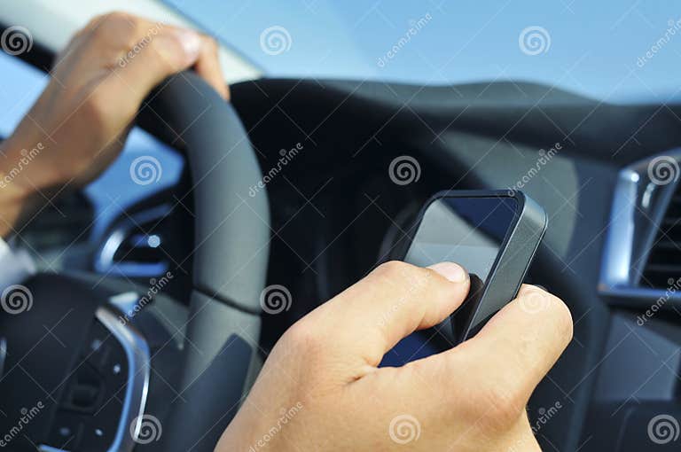 Man Using a Smartphone while Driving a Car Stock Image - Image of hand ...