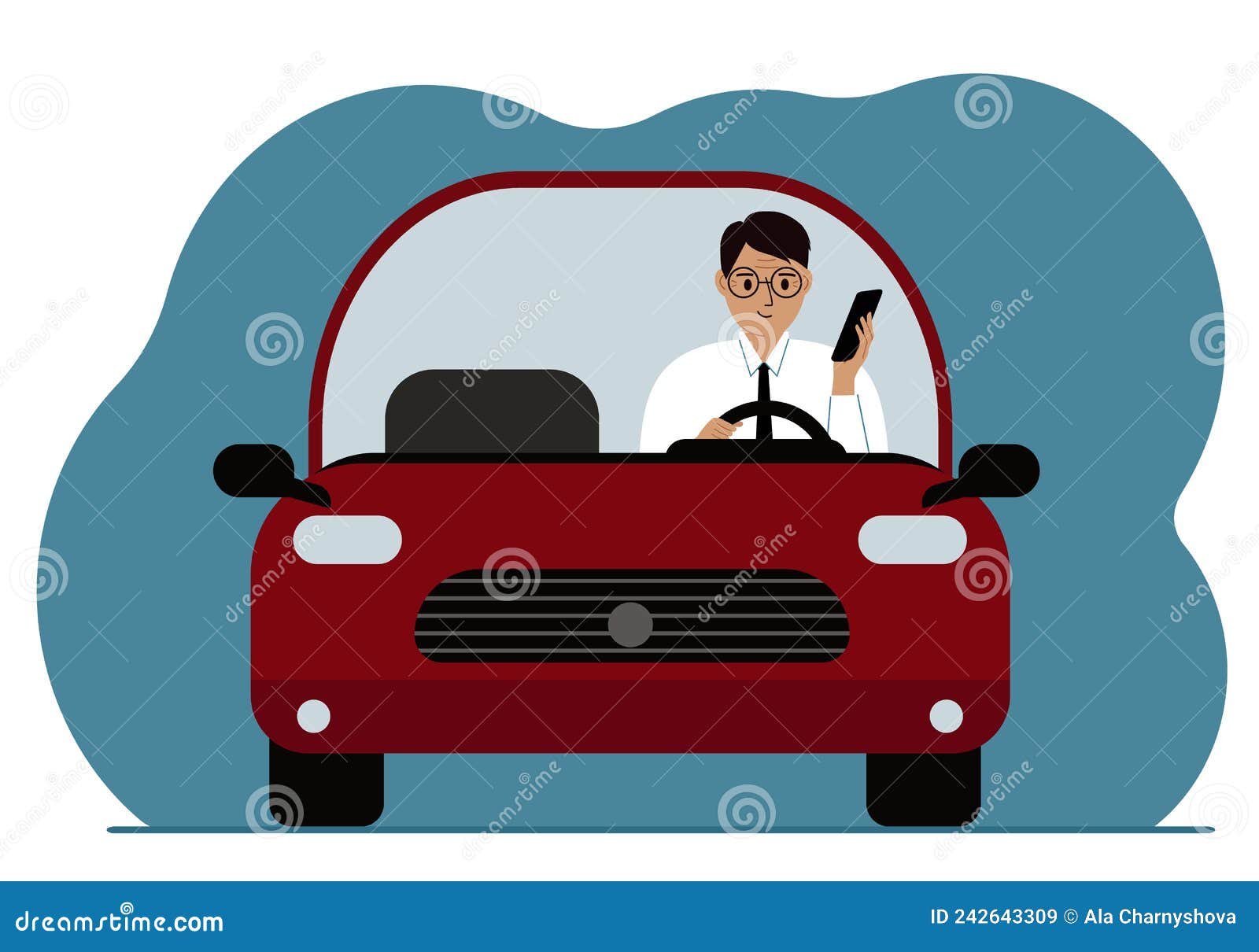 Man Using Smartphone while Driving a Car. Driving Hazard Stock Vector ...