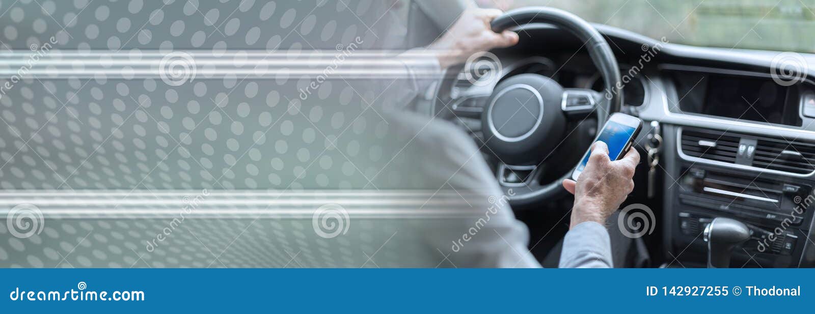 Man Using a Smartphone and Driving. Panoramic Banner Stock Image ...