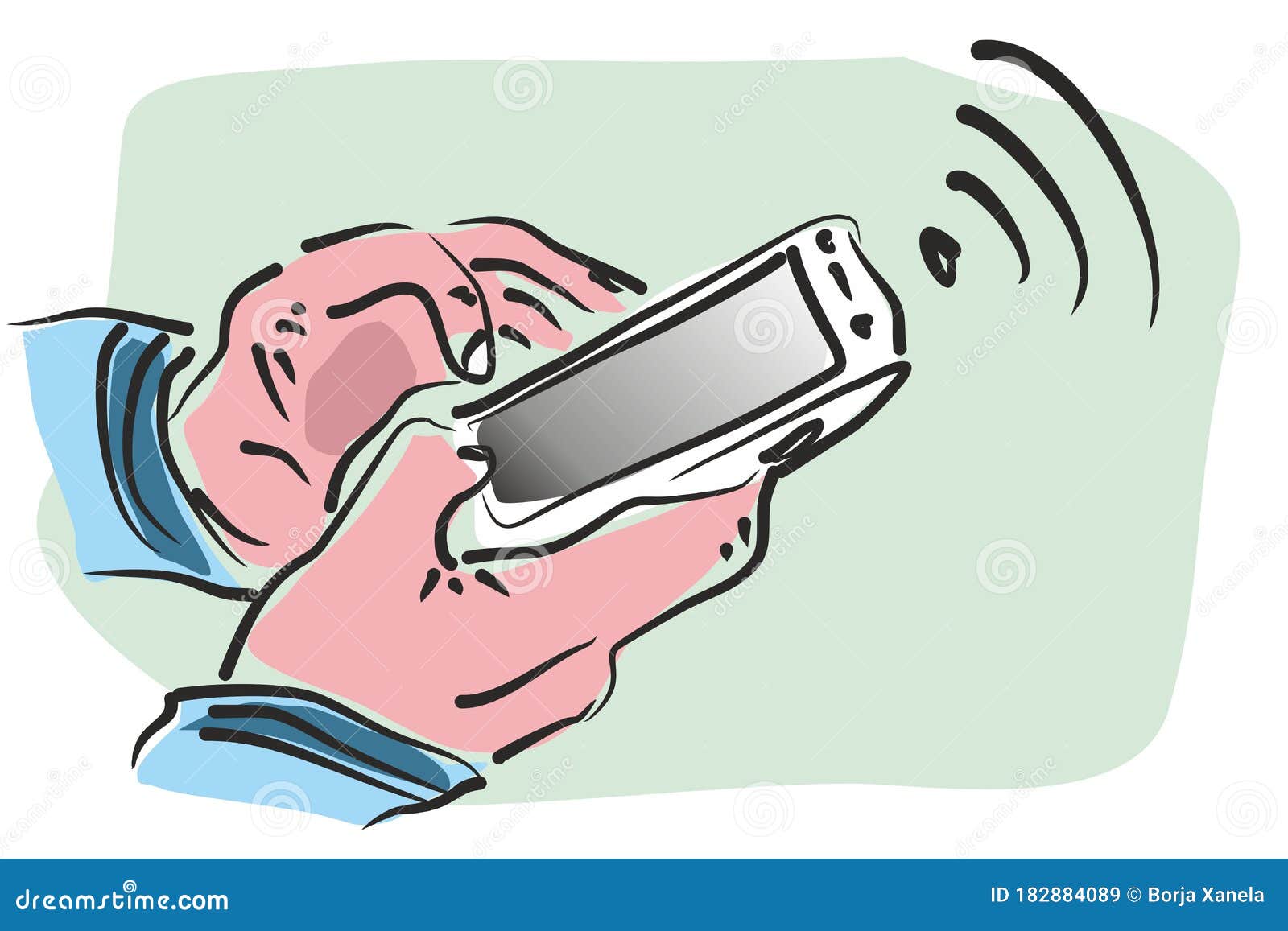 Man Using a Smartphone. Hand Vector Sending Message through a Mobile ...