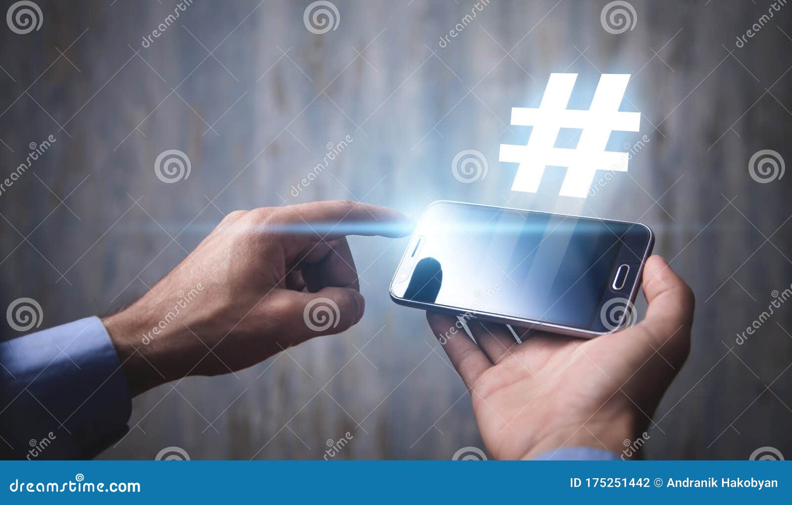 Man Using Smartphone with Hashtag Symbol. Social Media Stock Photo ...
