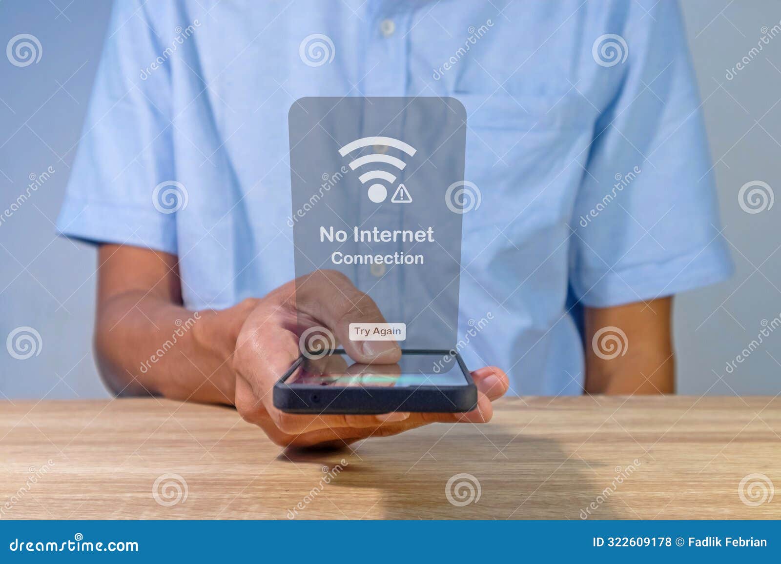 Man Using a Smartphone with No Internet Connection on Screen. No ...
