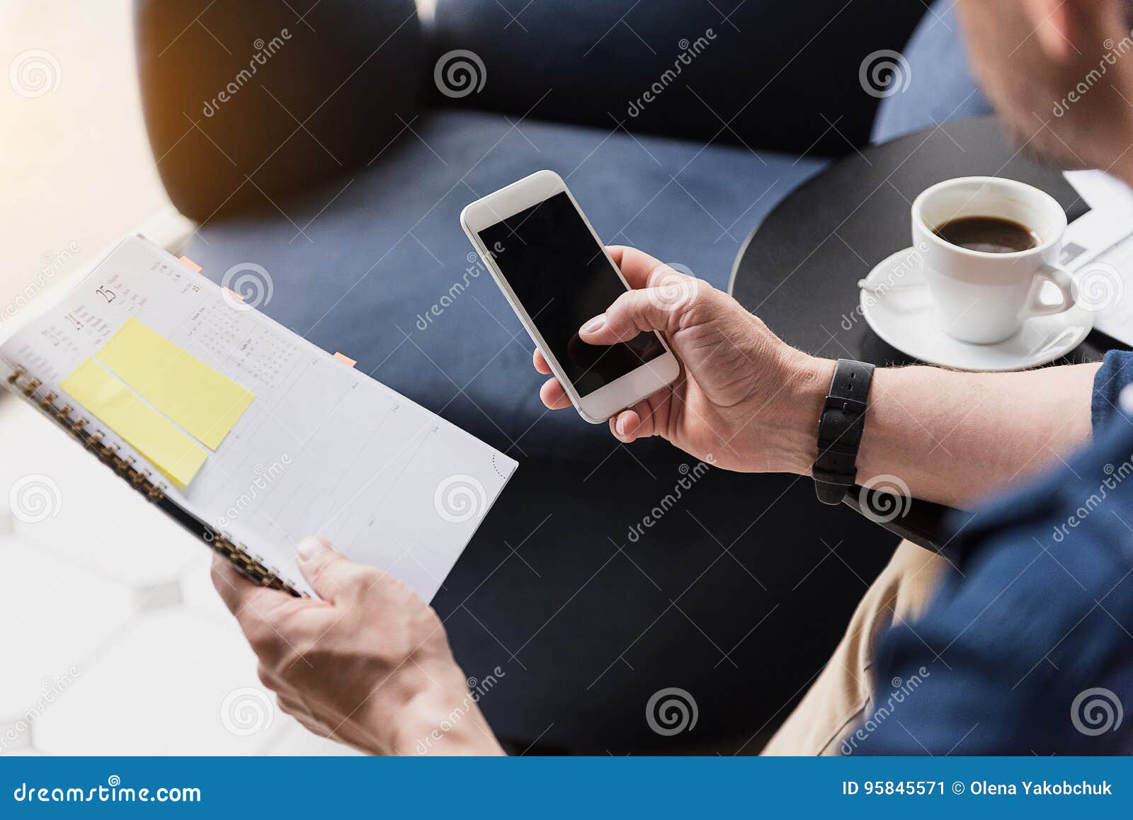 Man Using Smartphone for Ordering His Schedule Stock Image - Image of ...