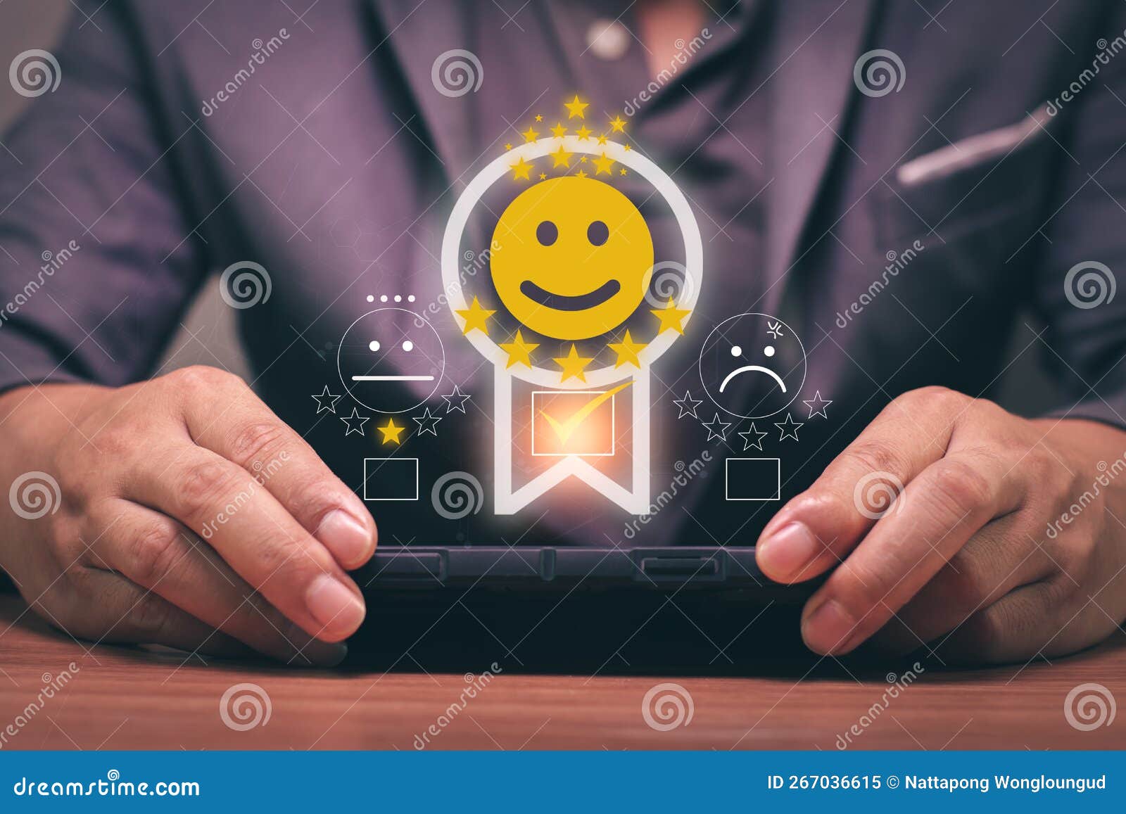 Man is Using a Smartphone and he is Pressing Face Emoticon Smile Stock ...