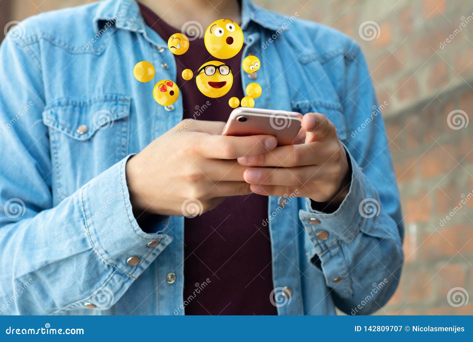 Man Using Smartphone Sending Emojis Stock Image - Image of icon ...