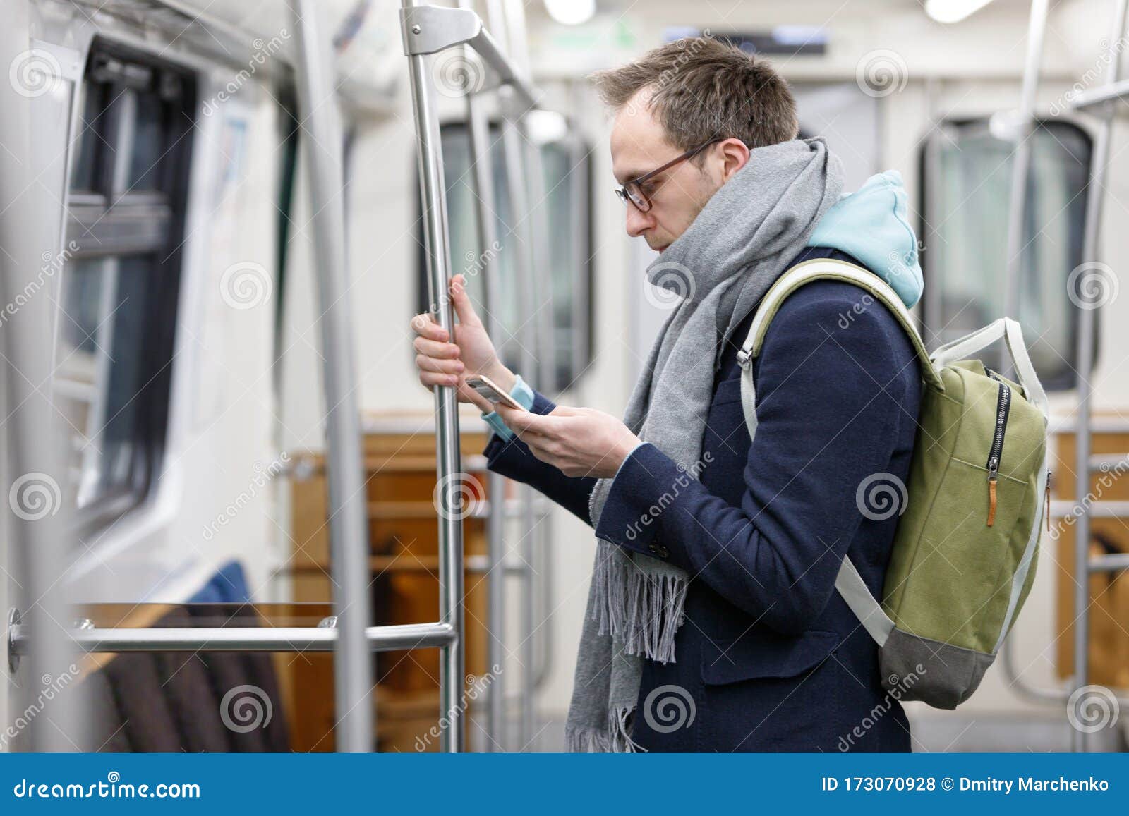 Man Using Smartphone at Subway Train Stock Photo - Image of train ...