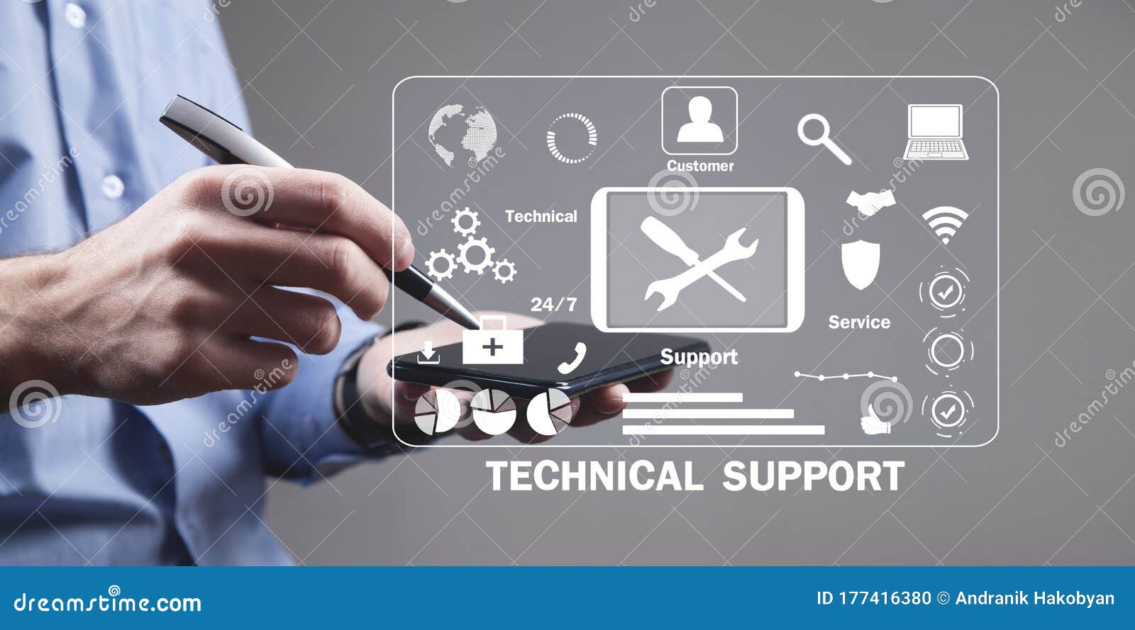 Man Using Smartphone. Technical Support Stock Photo - Image of network ...